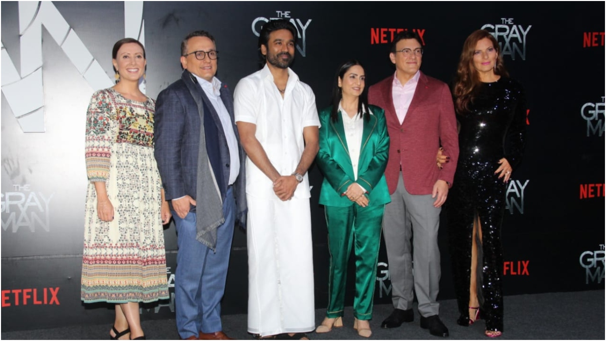 The Gray Man India premiere: Dhanush wears traditional dhoti, Russo ...