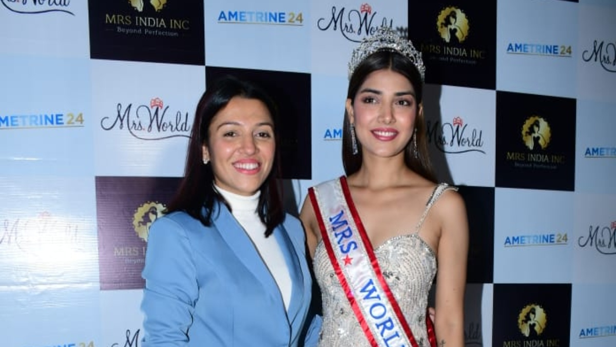 Mrs World 2022 Sargam Kaushal back in India after historic victory, gets clicked with crown & sash