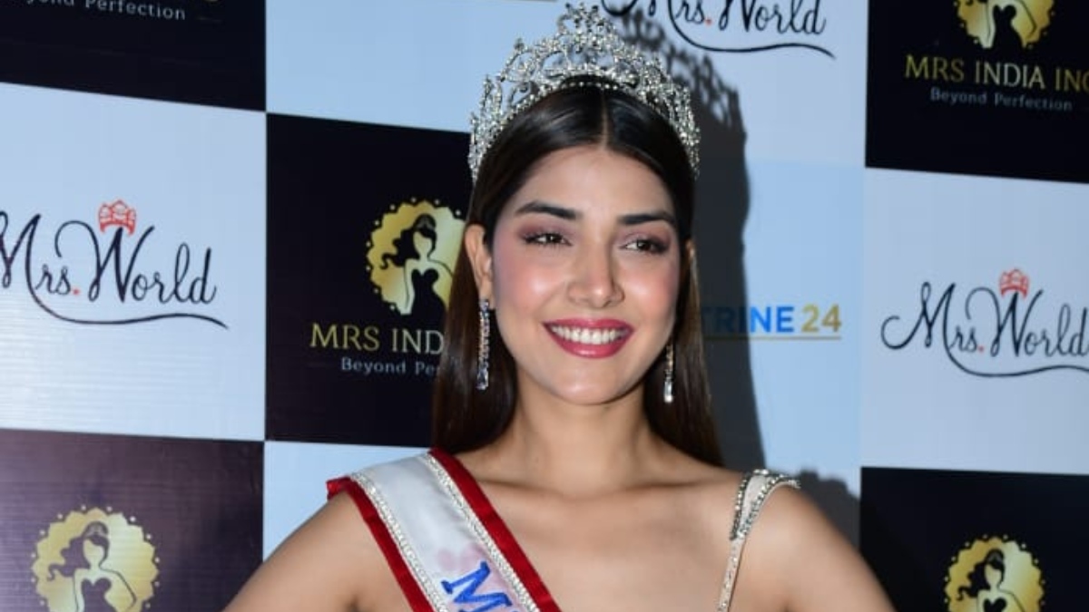 Mrs World 2022 Sargam Kaushal back in India after historic victory, gets clicked with crown & sash
