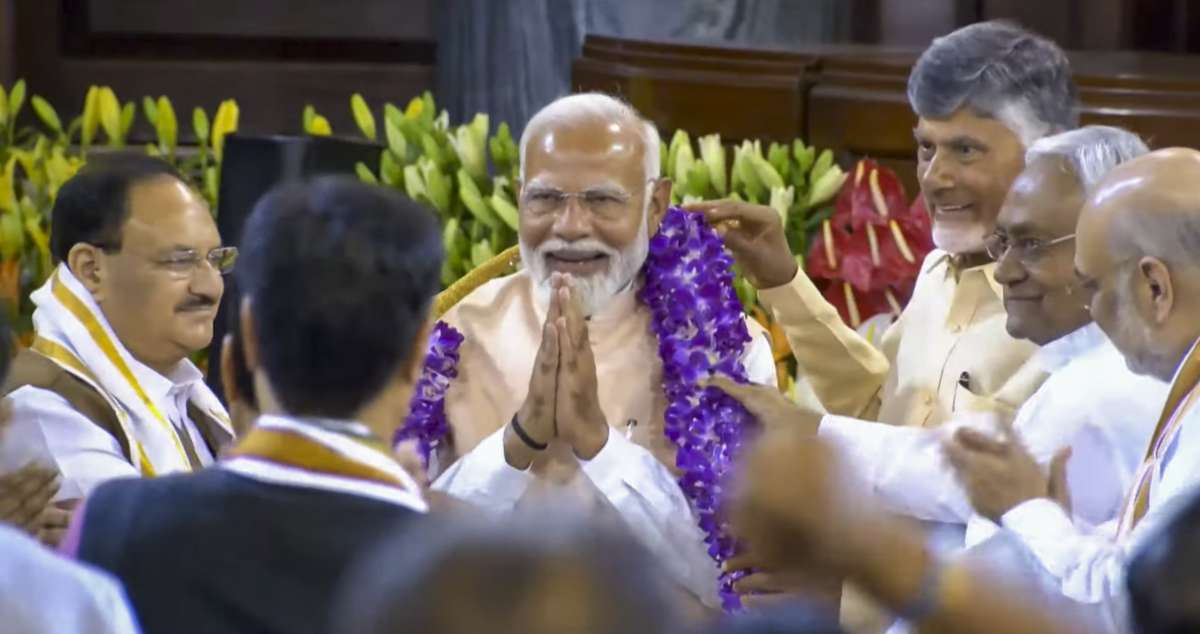 'Modi-Modi' chants echo Parliament as Narendra Modi gets elected as NDA ...
