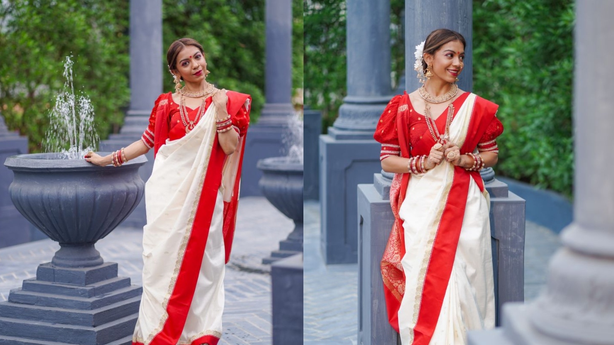 Durga Puja 2025 saree looks: Red and white Bengali sarees for festive style