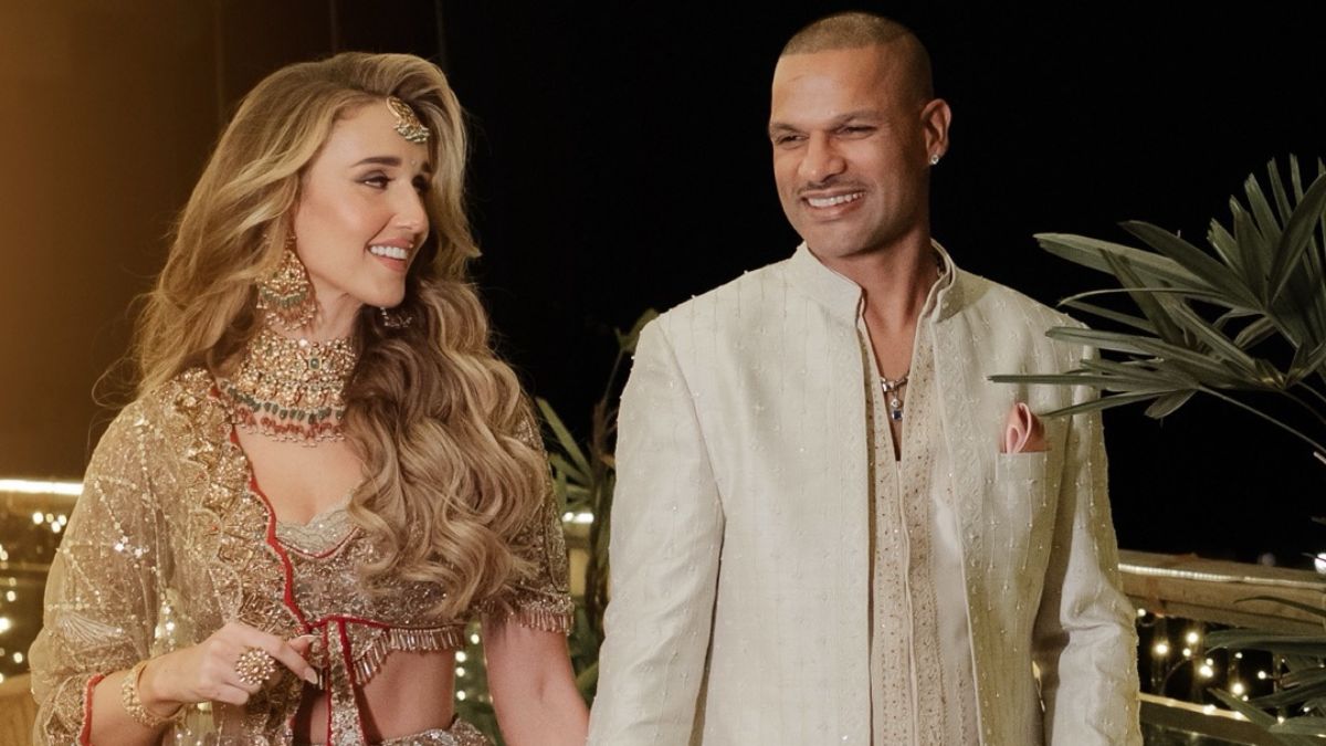 Shikhar Dhawan and Sophie Shine's sangeet looks blend romance, gold glamour and a new beginning