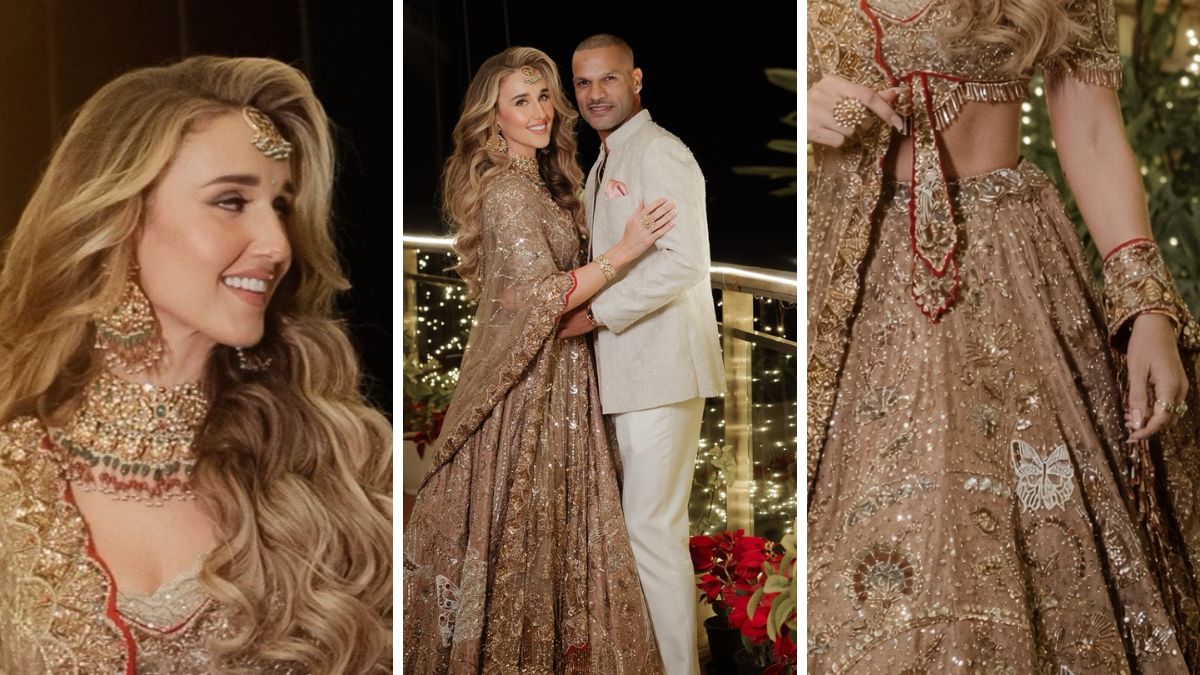 Shikhar Dhawan and Sophie Shine's sangeet looks blend romance, gold glamour and a new beginning