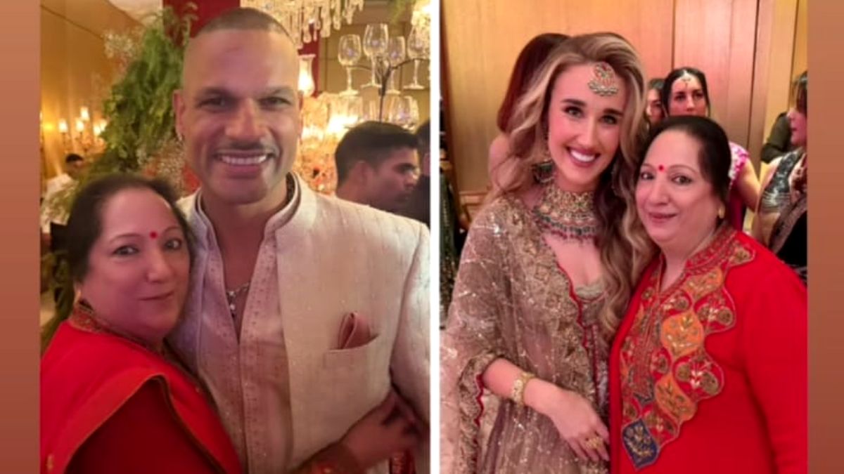 Shikhar Dhawan and Sophie Shine's sangeet looks blend romance, gold glamour and a new beginning