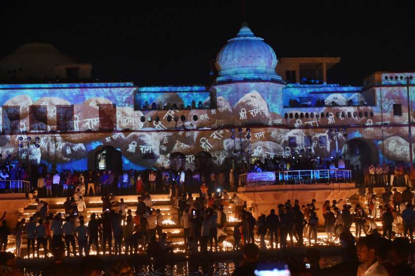 Ayodhya Deepotsava photos lakh earthen lamps lit of River Saryu bank