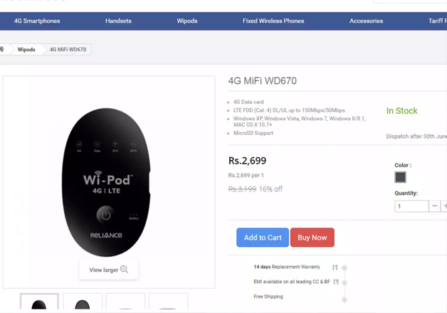 Reliance Communications launches 4G wifi device at Rs 2,699 | India ...