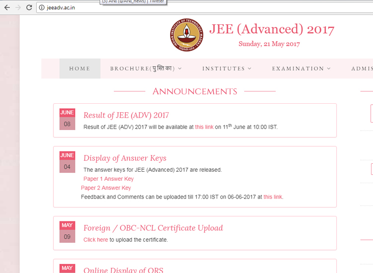 JEE Advanced 2017 Result declared, check at jeeadv.ac.in | India News ...