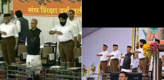 Morphed picture shows Pranab Mukherjee doing RSS-style salutation ... Morphed picture shows Pranab Mukherjee doing RSS-style salutation ...