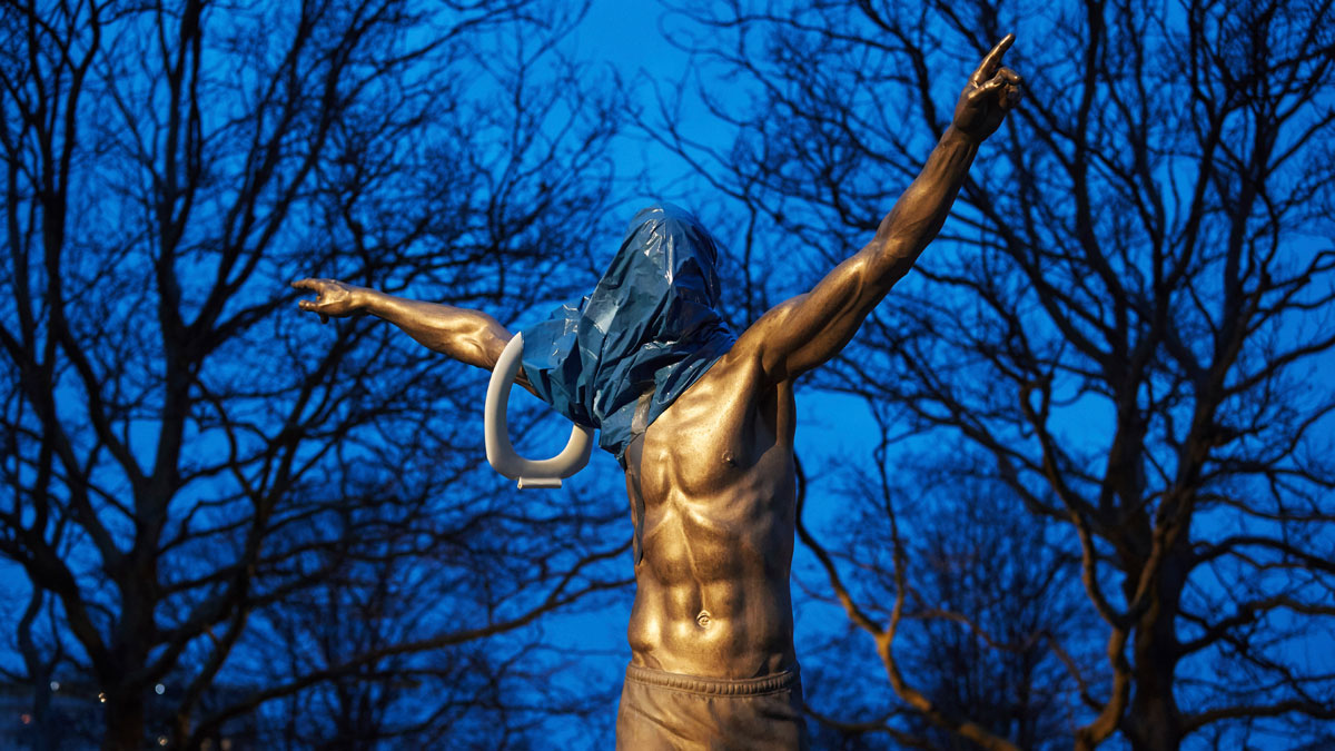 Zlatan Ibrahimovic statue fenced off as Malmo fans vent fury | Soccer ...