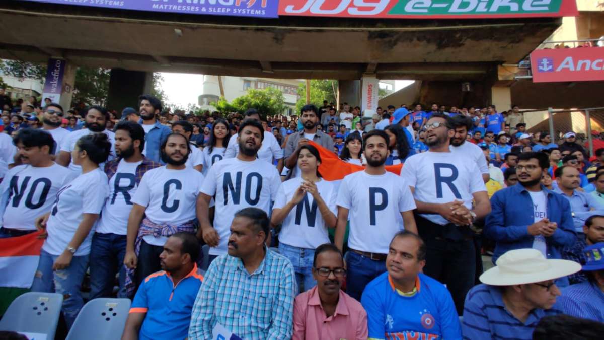 Spectators protest NRC and CAA during India-Australia ODI at Wankhede ...
