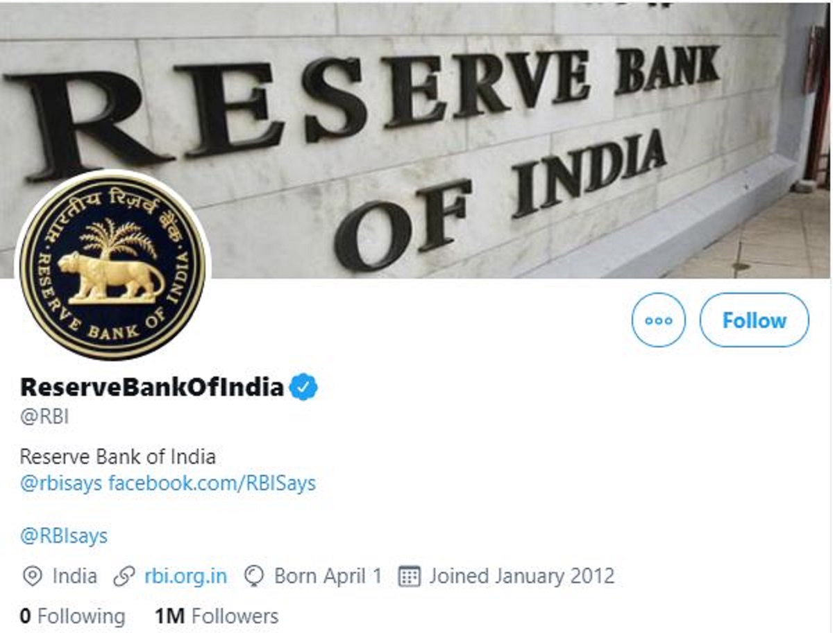RBI Twitter handle world record 1 million followers | India News – India TV