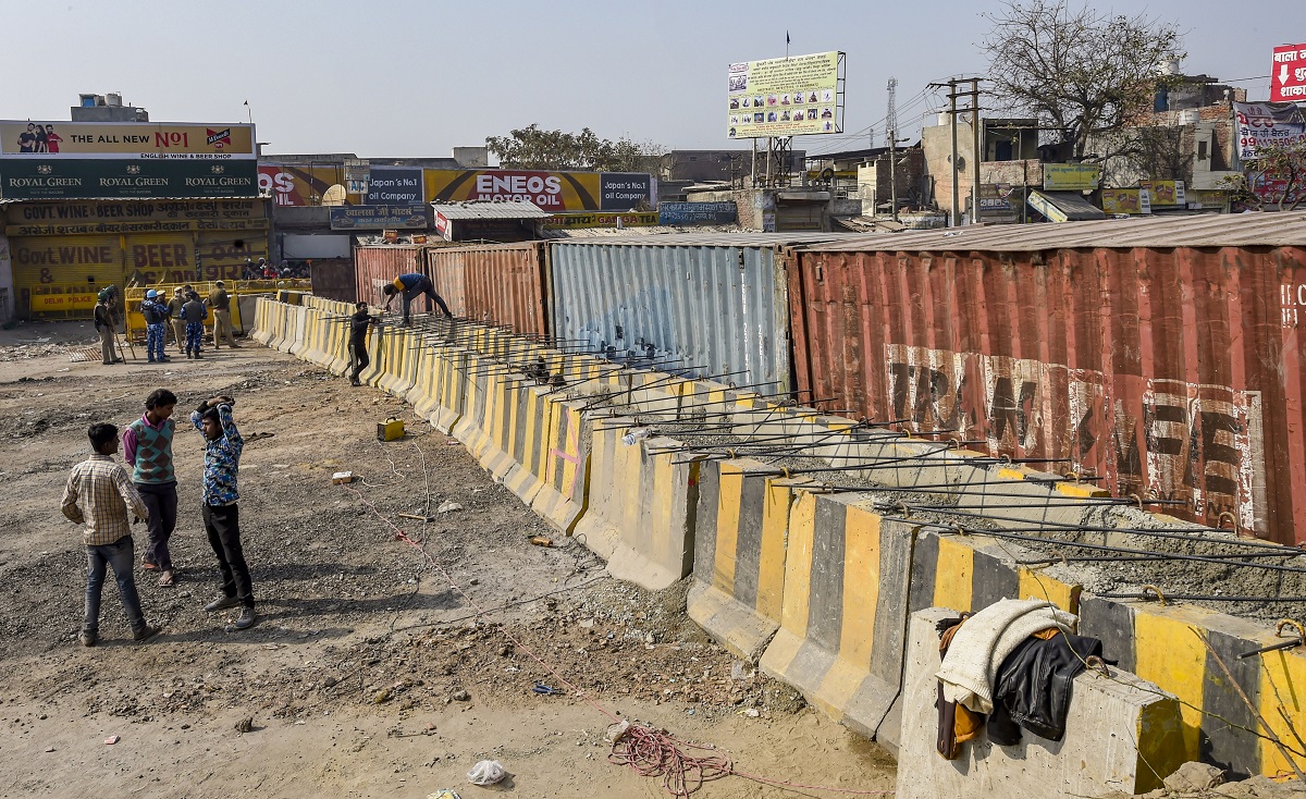 Singhu border makeshift wall cement barriers nails farmers protest ...