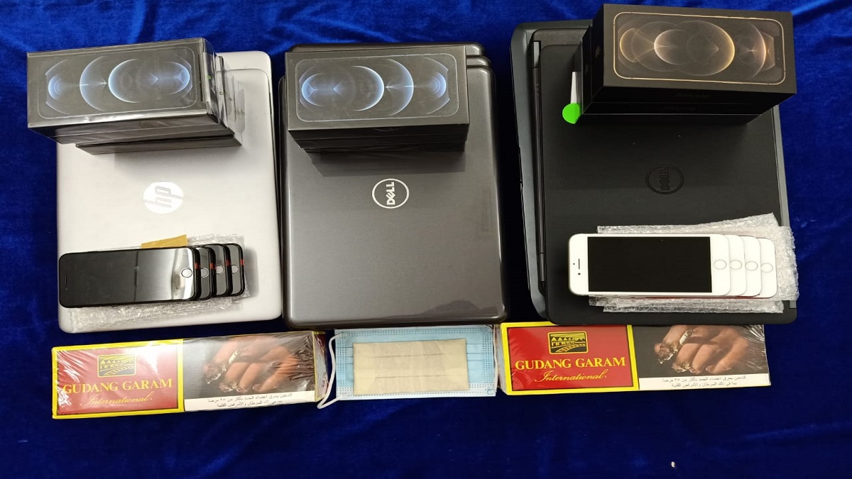 Gold smuggling iPhone 12 laptops Gudang Garam cigarettes seized Dubai ...