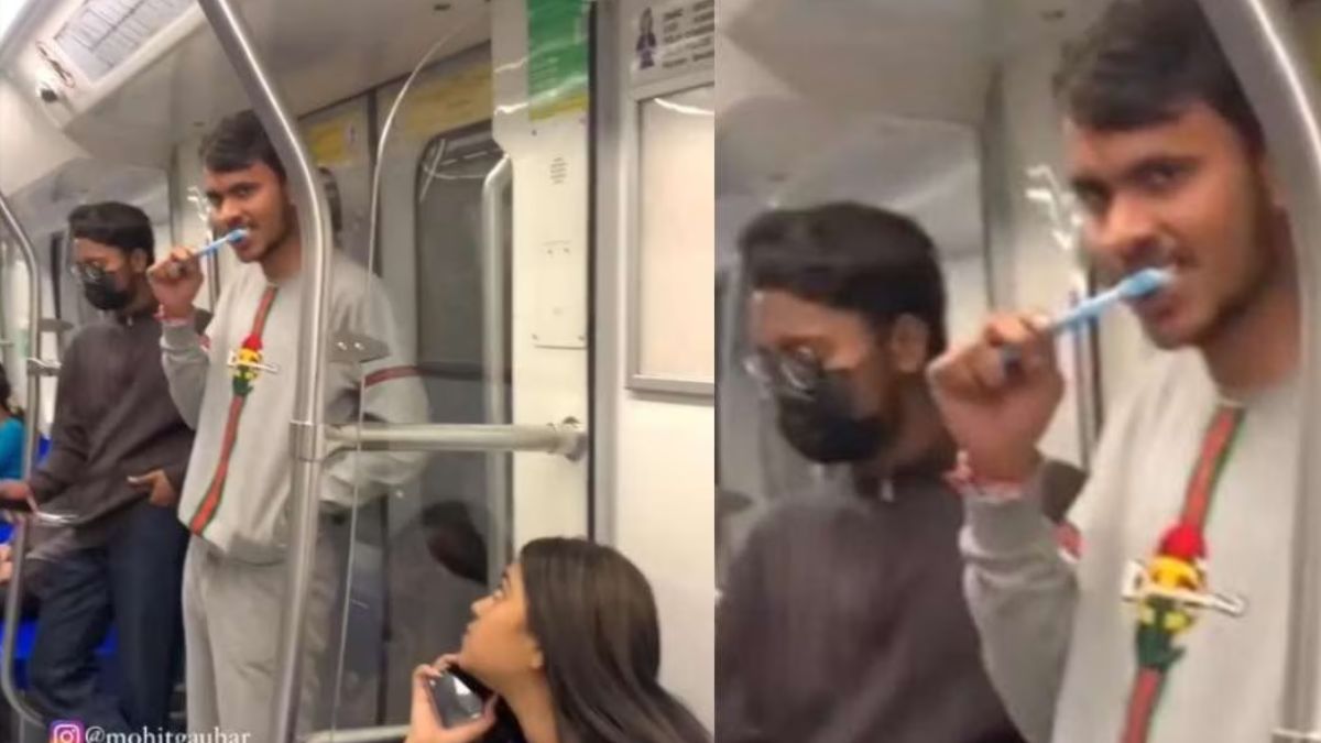 Delhi Metro goes viral again: Man captured on camera brushing his teeth ...