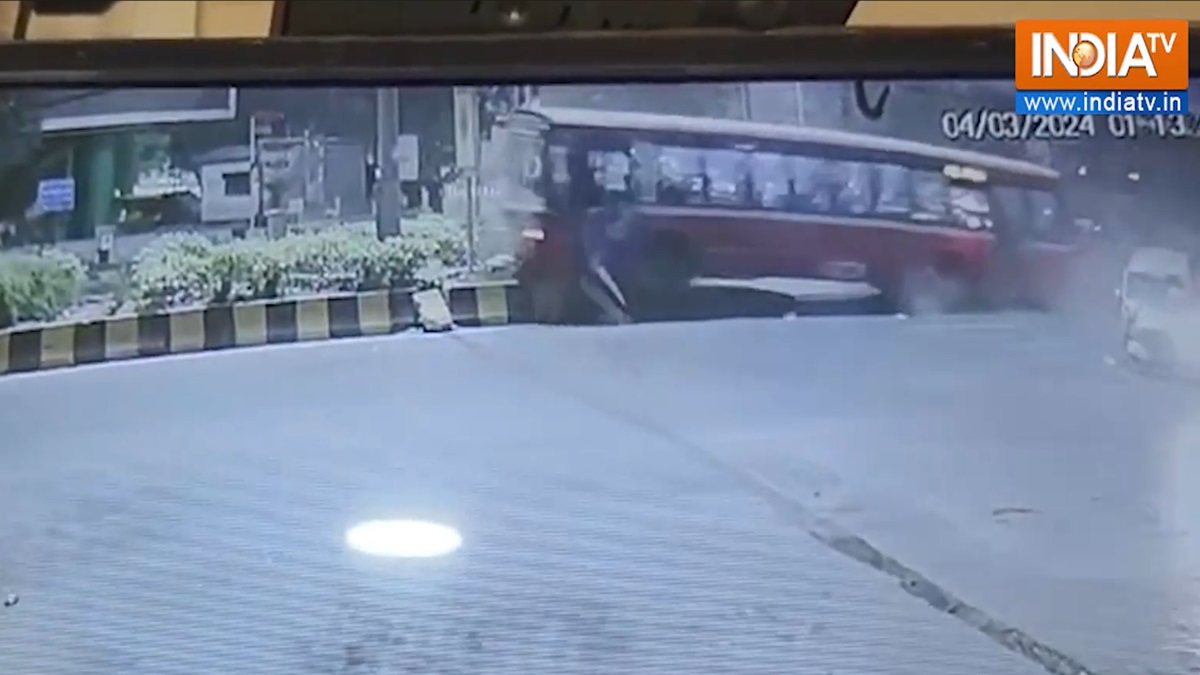 Bus carrying several passengers rams into divider after colliding with car in Navi Mumbai, none ...