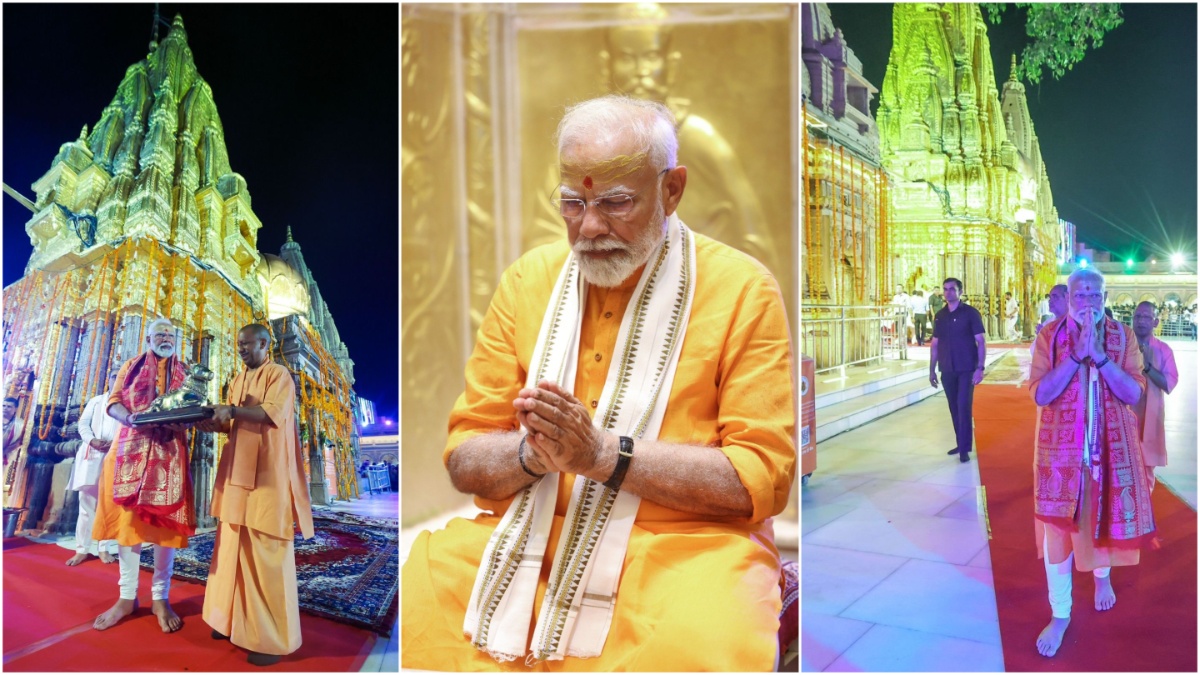 PM Modi offers prayer at Kashi Vishwanath temple in Varanasi after massive roadshow | WATCH ...