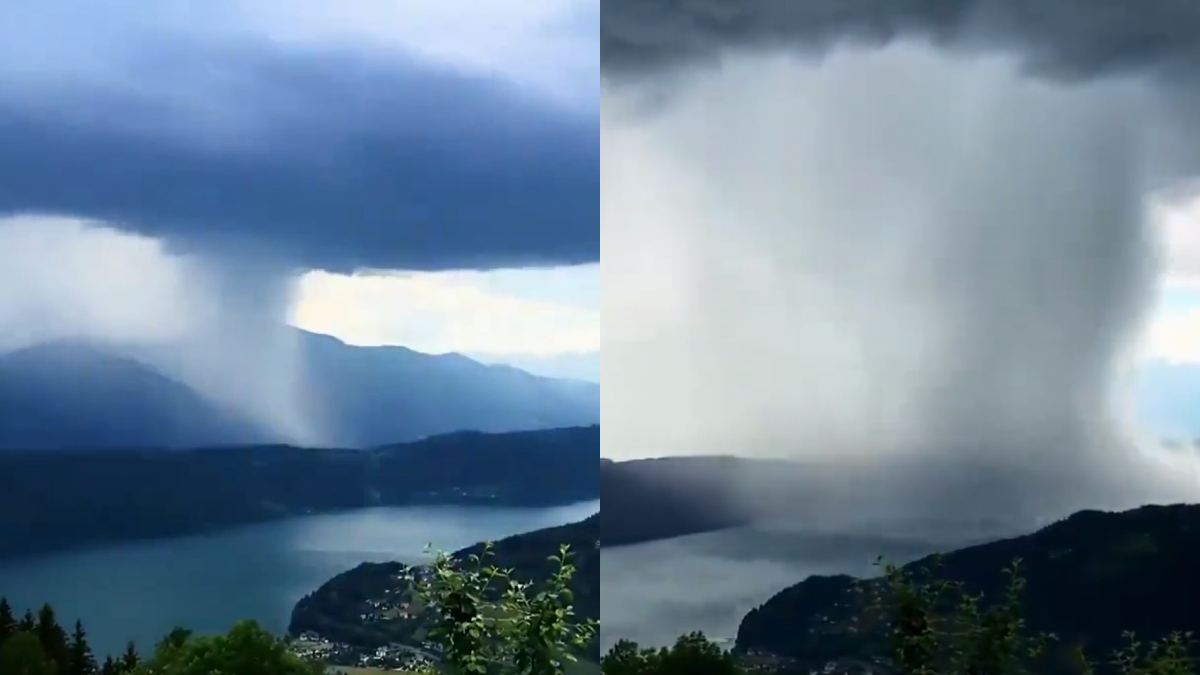 Breathtaking bird's-eye view captures tsunami over Austrian lake in ...