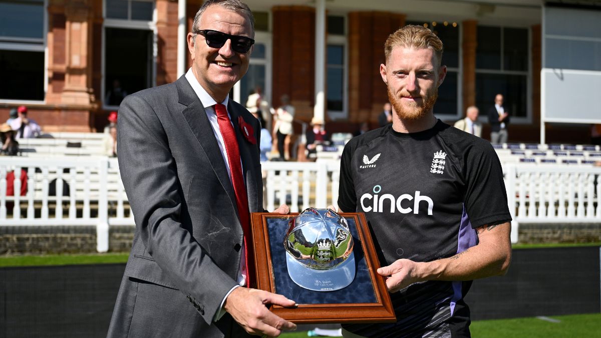 England Cricket Chair Richard Thompson presents Ben Stokes with special ...
