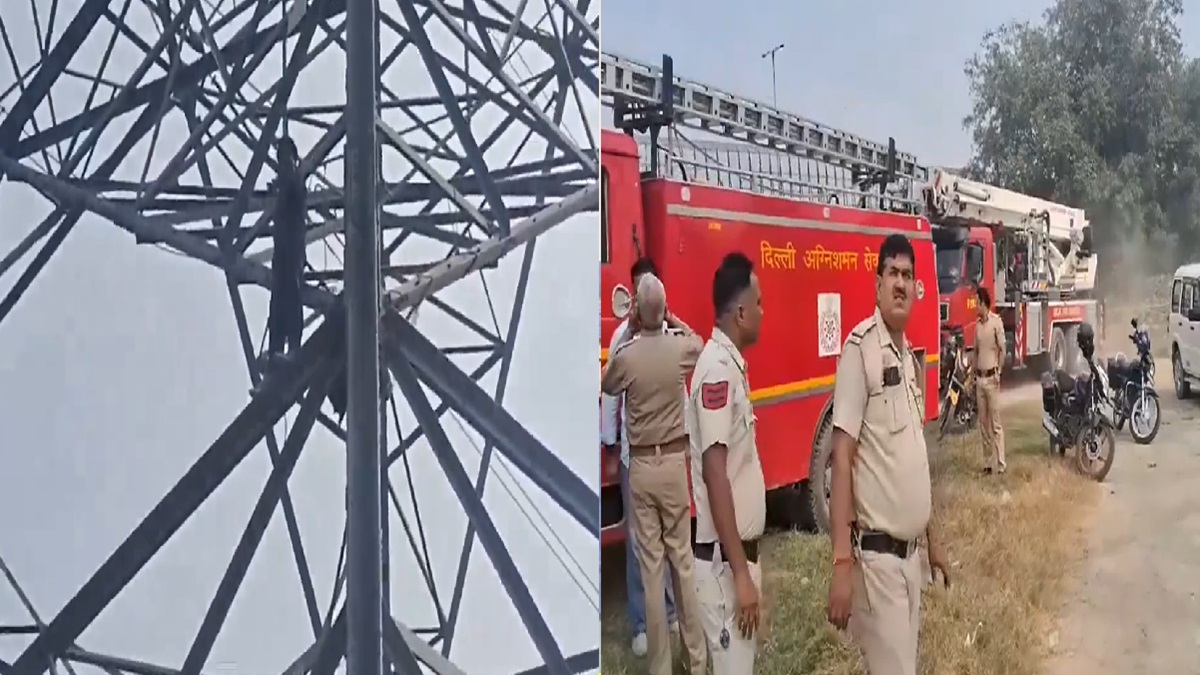 Man climbs on high-volt electric tower in Delhi's Geeta Colony, rescue efforts on | Watch ...