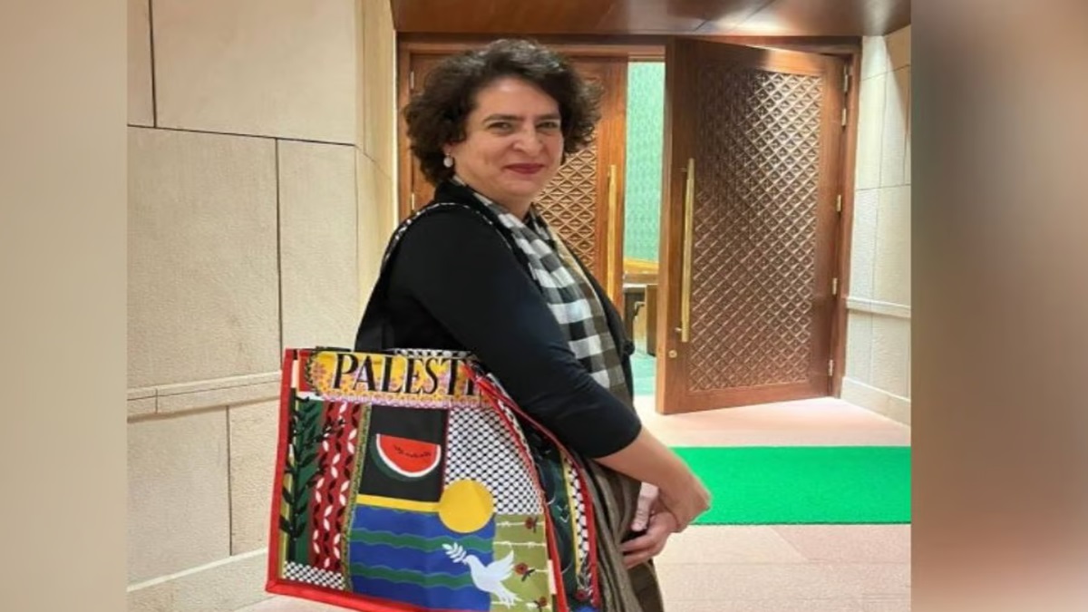 Priyanka Gandhi carries Palestine bag in Parliament, BJP calls it ...