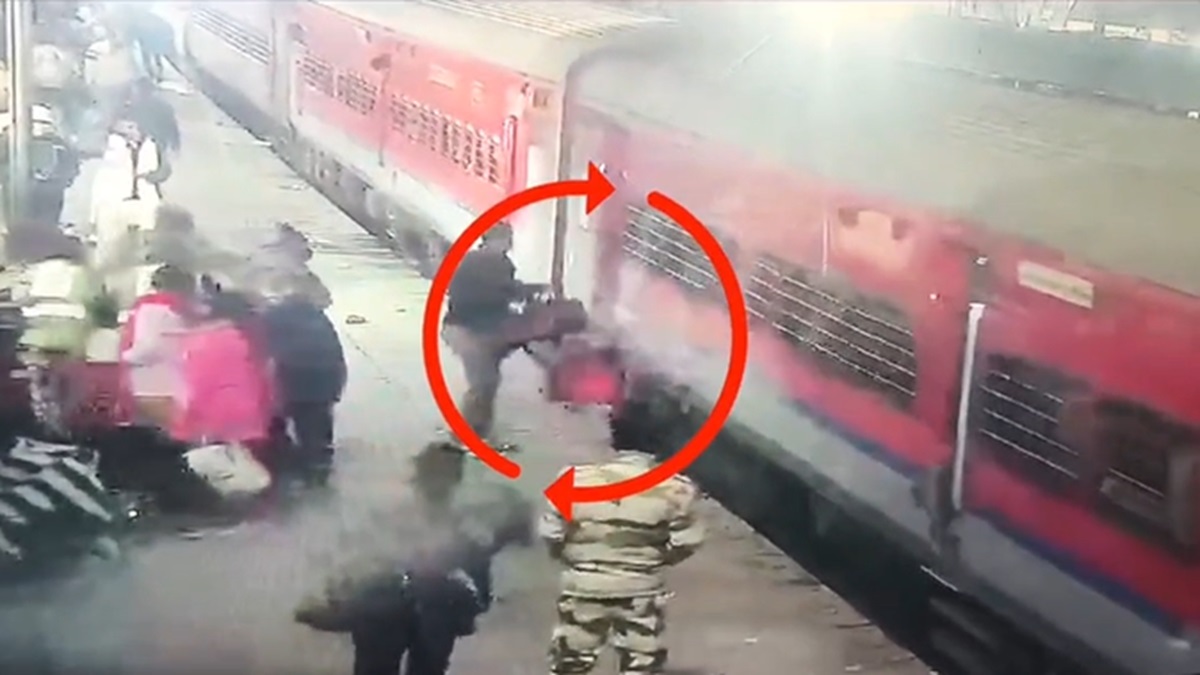 Railway personnel's quick action saves woman from falling under moving ...