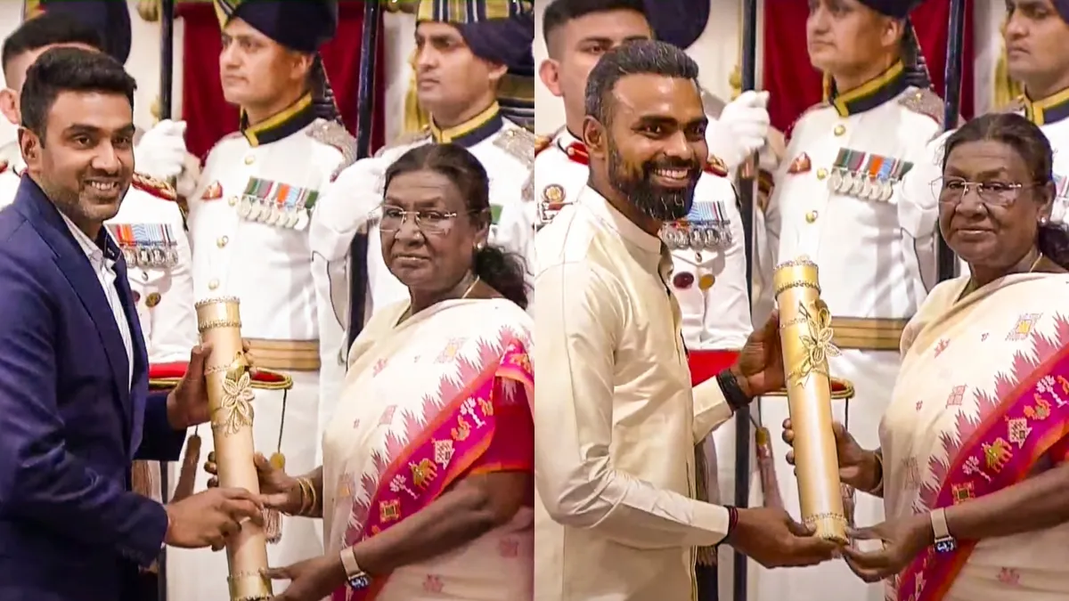 R Ashwin receives Padma Shri award from President Murmu, Sreejesh ...