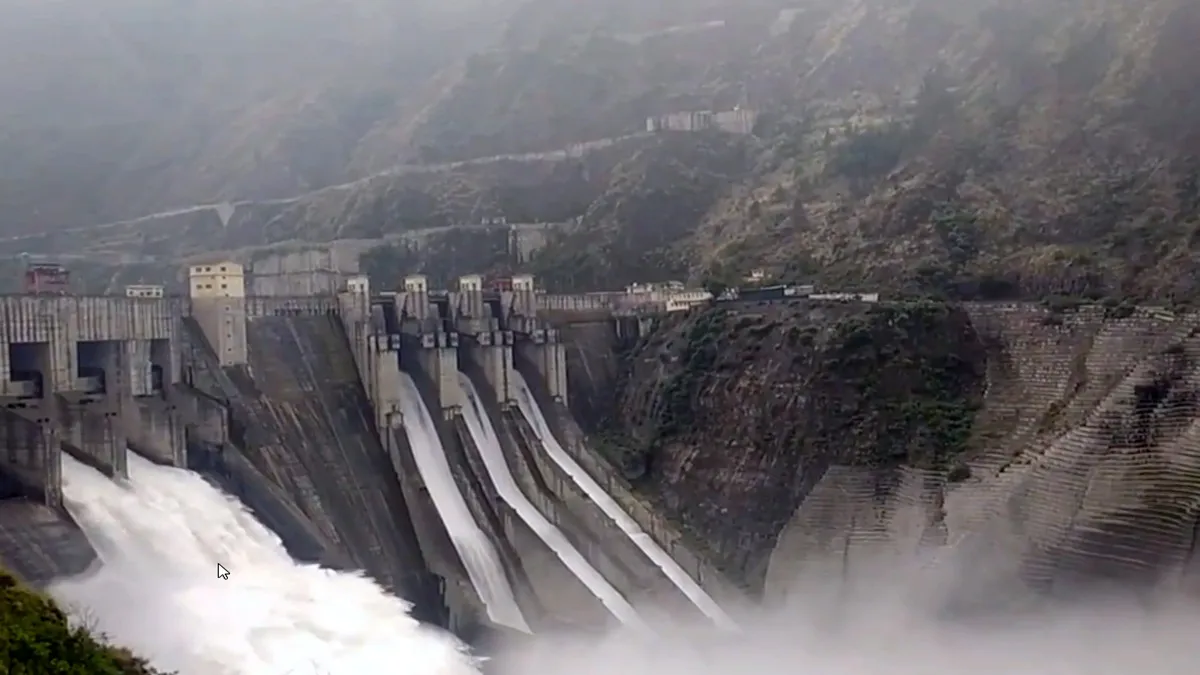 Jammu and Kashmir: One gate of Baglihar Dam, built on Chenab River in ...