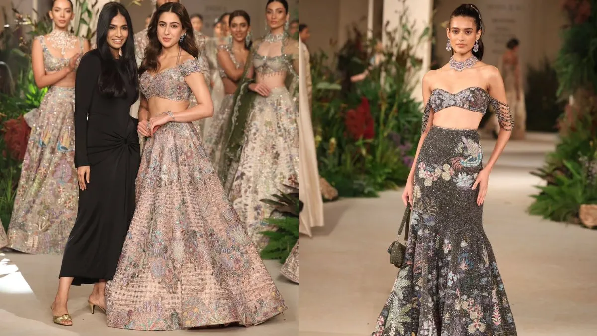 ICW 2025: Sara Ali Khan dazzles in rose gold lehenga at Aisha Rao's India Couture Week debut ...