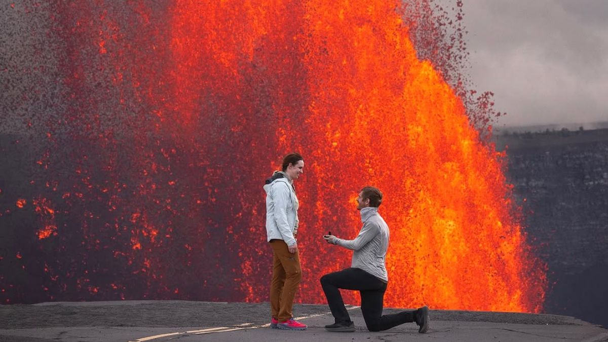 Engaged by a Volcano: Man proposes to girlfriend in front of volcano ...