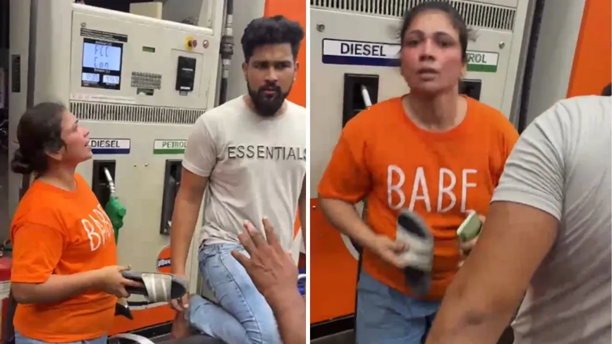 Caught on Camera: Woman threatens man with slippers at Lucknow petrol ...