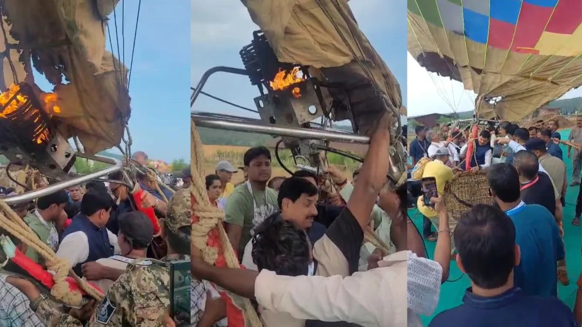 Fire breaks out in hot air balloon carrying Madhya Pradesh CM Mohan Yadav in Mandsaur | Video ...
