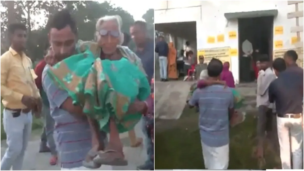 Bihar Elections 2025 Phase 1: Man carries elderly woman in his arms to ...
