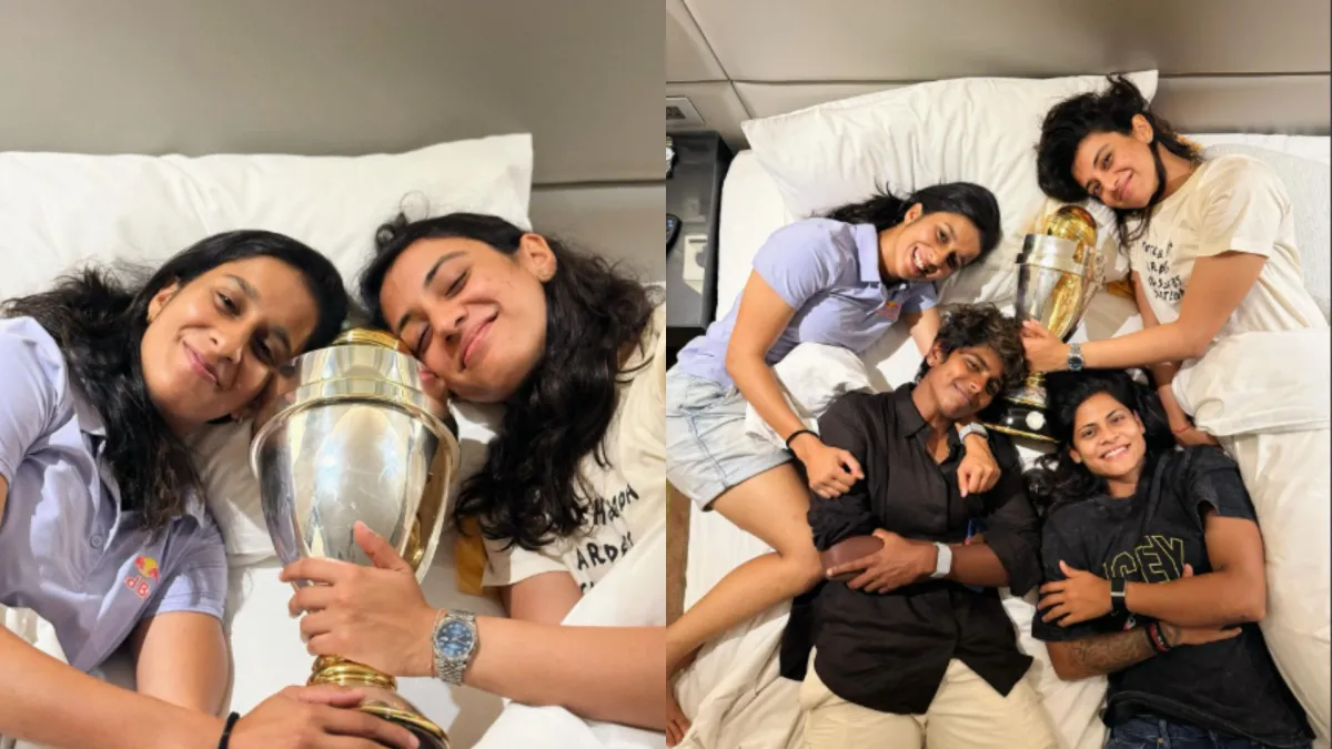 Jemimah Rodrigues, Smriti Mandhana, and others pose with World Cup trophy in hotel room after ...