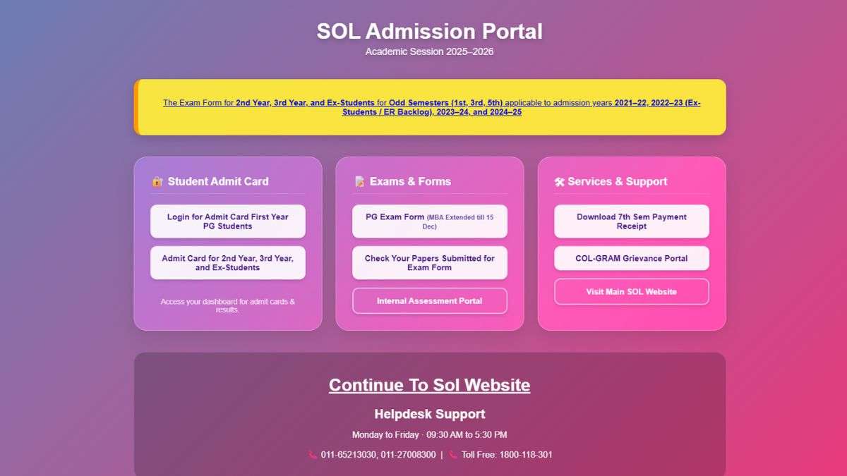 DU SOL admit card 2025 out at sol.du.ac.in; how to download | Education News – India TV