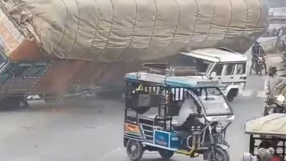 Overloaded truck topples in Uttar Pradesh's Rampur, car crushed, driver ...