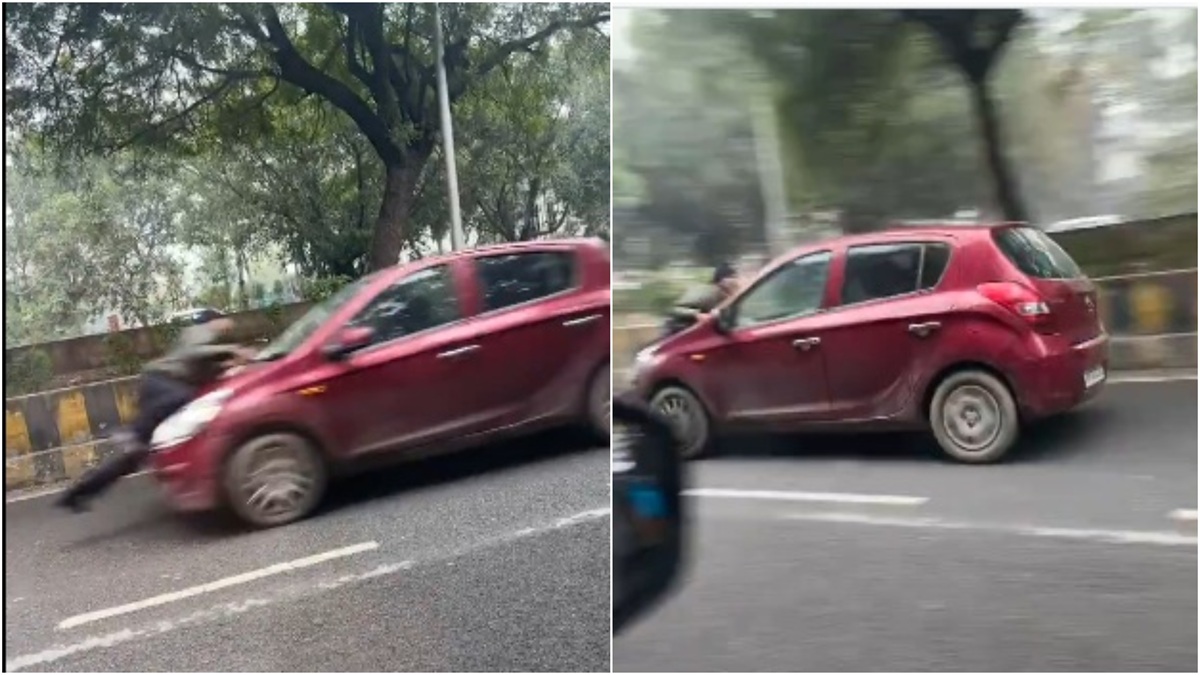 Caught on cam: Traffic police dragged for 500 metres on car's bonnet in ...