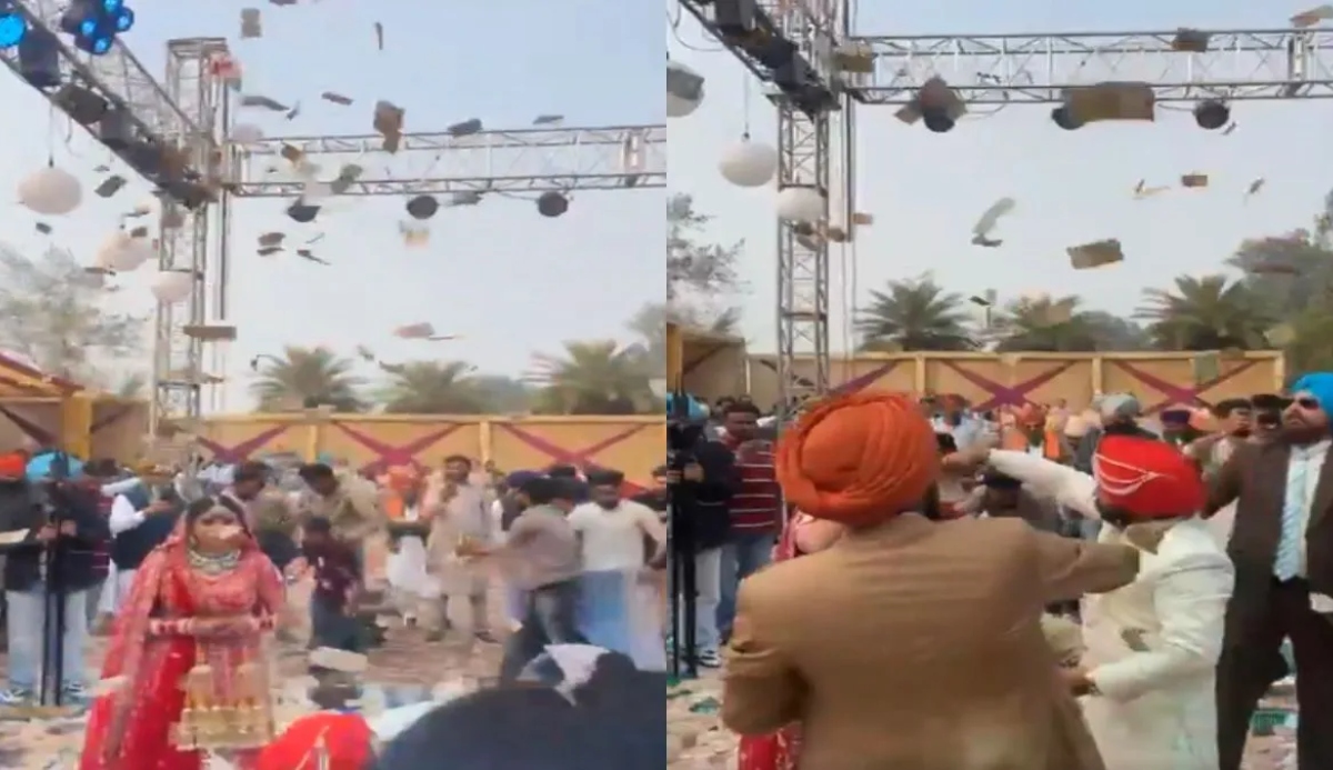 'Money rain' at Punjabi wedding: Guests shower bundles of cash on ...