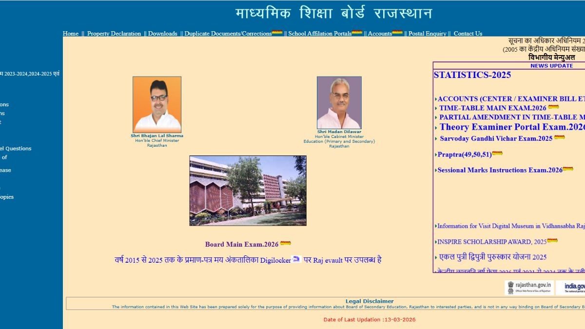 Rajresults.nic.in RBSE 10th result 2026 websites: BSER matric result ...