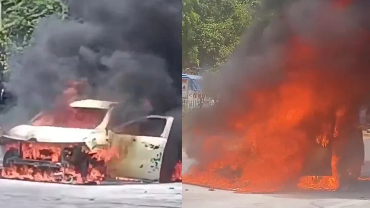 Car catches fire on Delhi's Mehrauli-Badarpur Road amid scorching heat ...