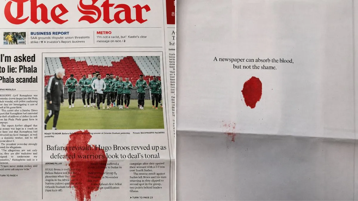 A 'bloodstain' spreading across a newspaper left readers puzzled. Here ...