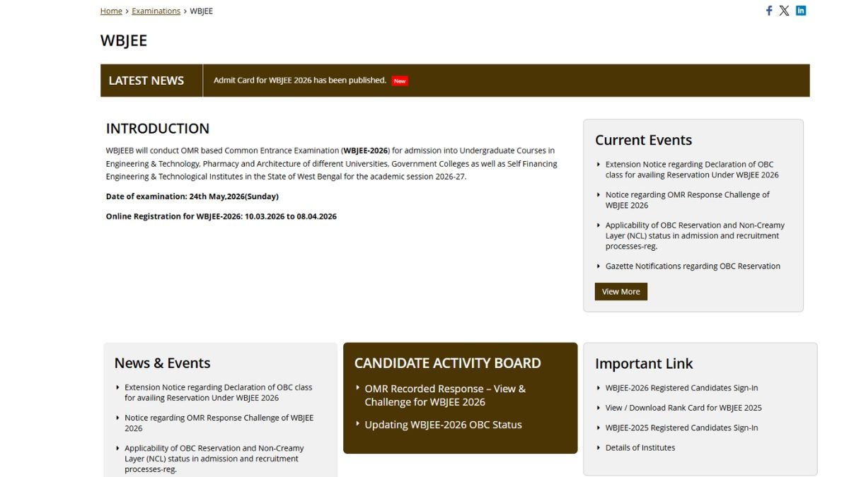 WBJEE answer key 2026 OUT at wbjeeb.nic.in; check last date to raise ...