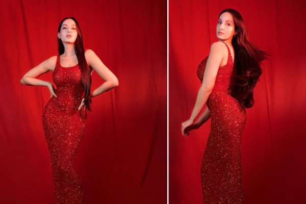 Nora Fatehi looks gorgeous in red sequin dress see latest photo shoot ...