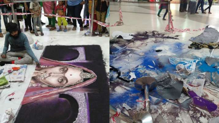 Goons shouting ''Jai Shree Ram'' wreck Padmavati rangoli design made in ...