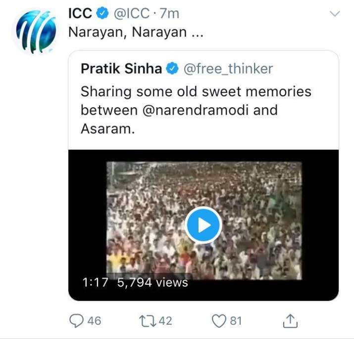 ICC apologises for tweet on PM Modi and Asaram from official handle ...