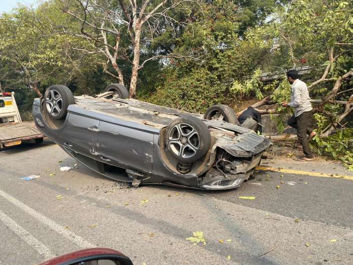 Two injured as speeding Mercedes turns turtle in Greater Noida; see ...
