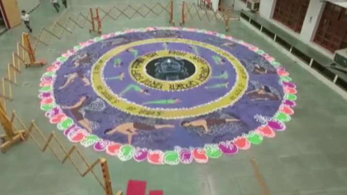 Rangoli made in a Vadodara school to mark International Yoga Day | PICS ...