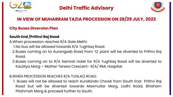 Delhi Police Issues Traffic Advisory Ahead Of Muharram Processions