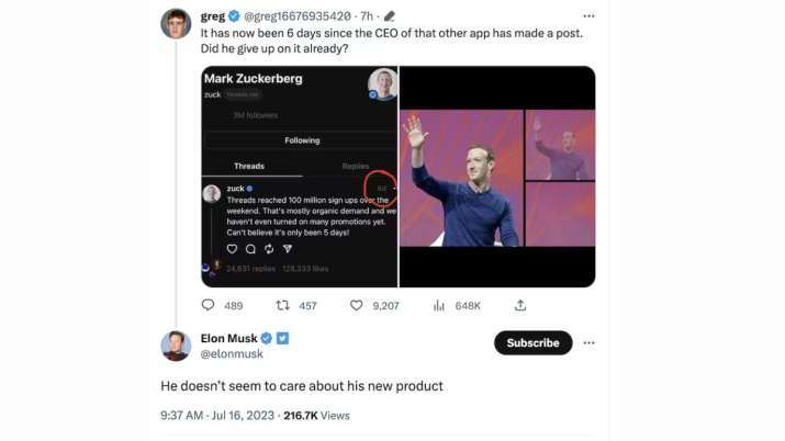 Elon Musk takes a swipe at Mark Zuckerberg for not using Threads ...