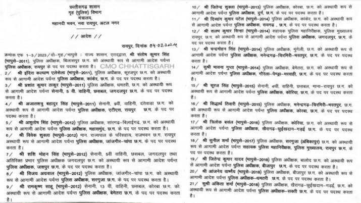 Chhattisgarh: 46 IPS officers transferred in major administrative reshuffle in state | Check ...