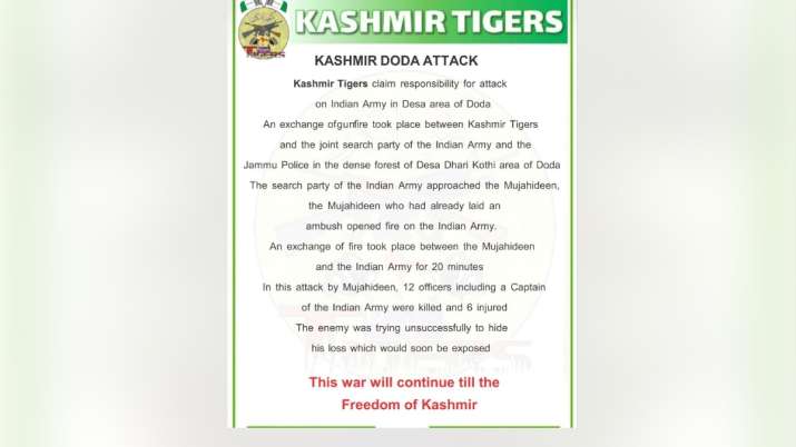 Doda encounter: Jaish-e-Mohammad-linked terror outfit behind Kashmir Tigers claims ...